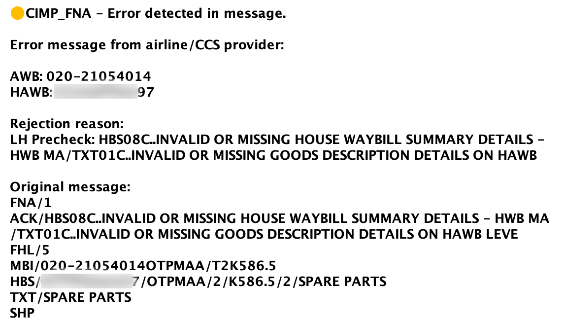 How can I handle incoming airline data transmission error messages?