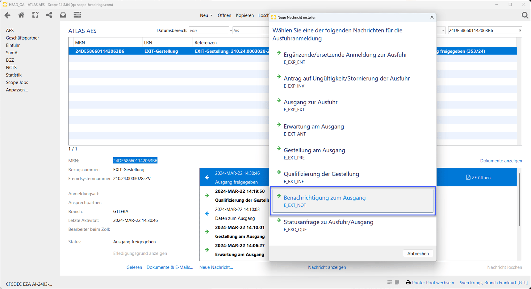 Nachrichtenablauf - Exit - ATLAS AES