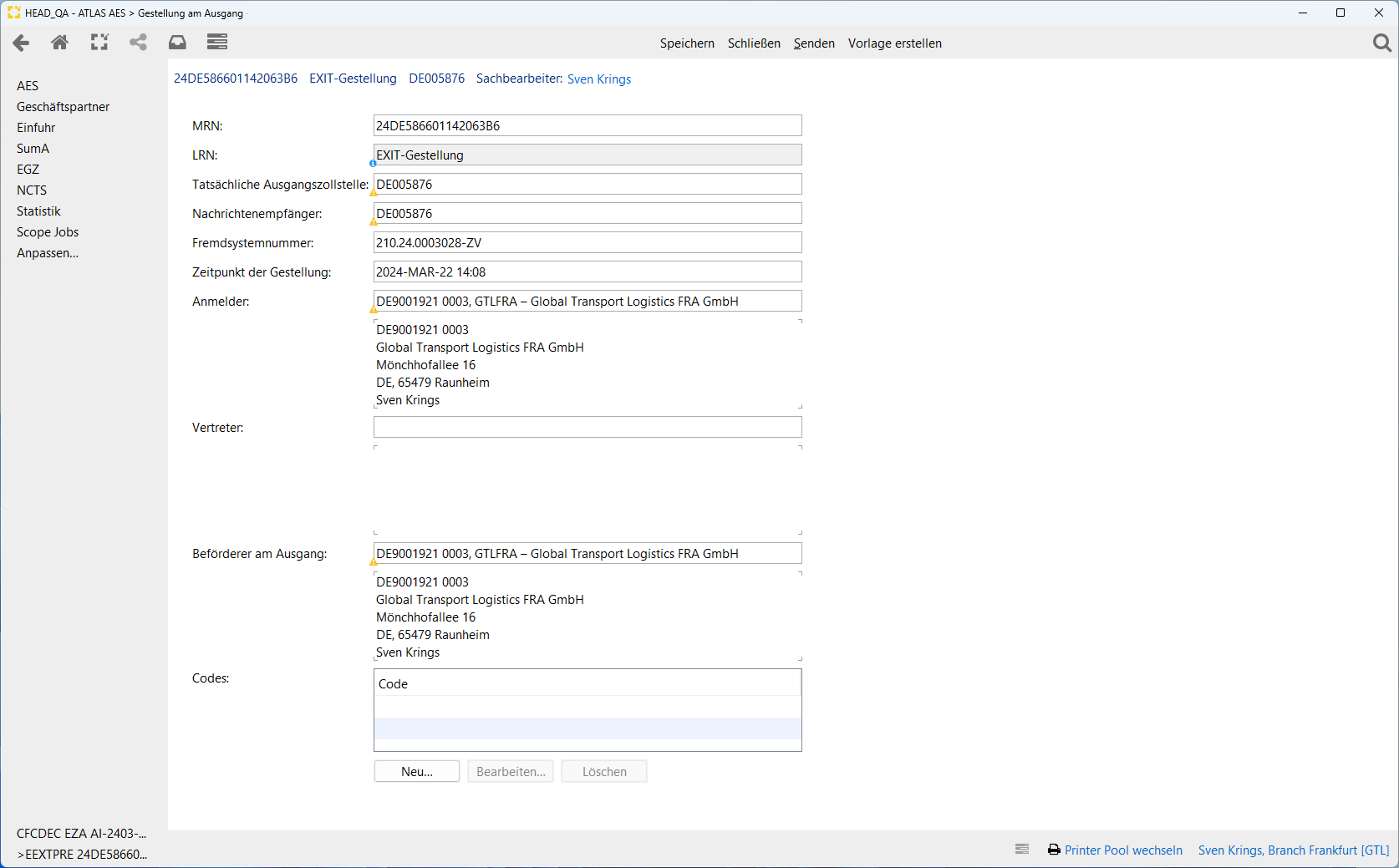 Nachrichtenablauf - Exit - ATLAS AES