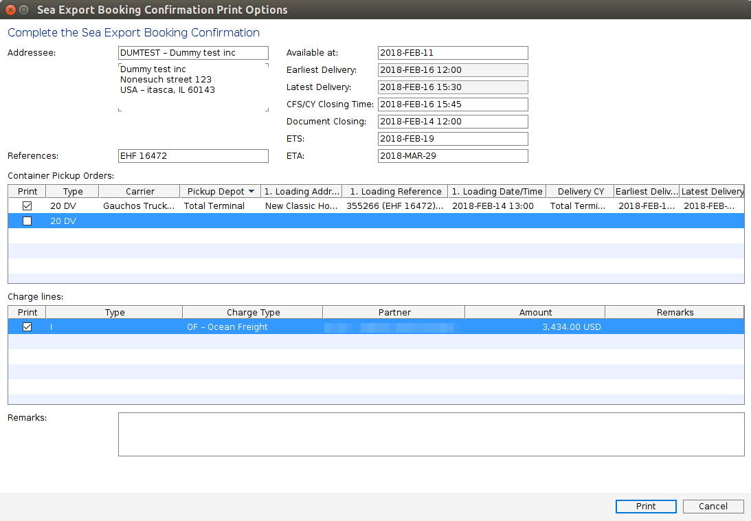 How Sea Export Booking Confirmation (Print) is linked to Shipment data