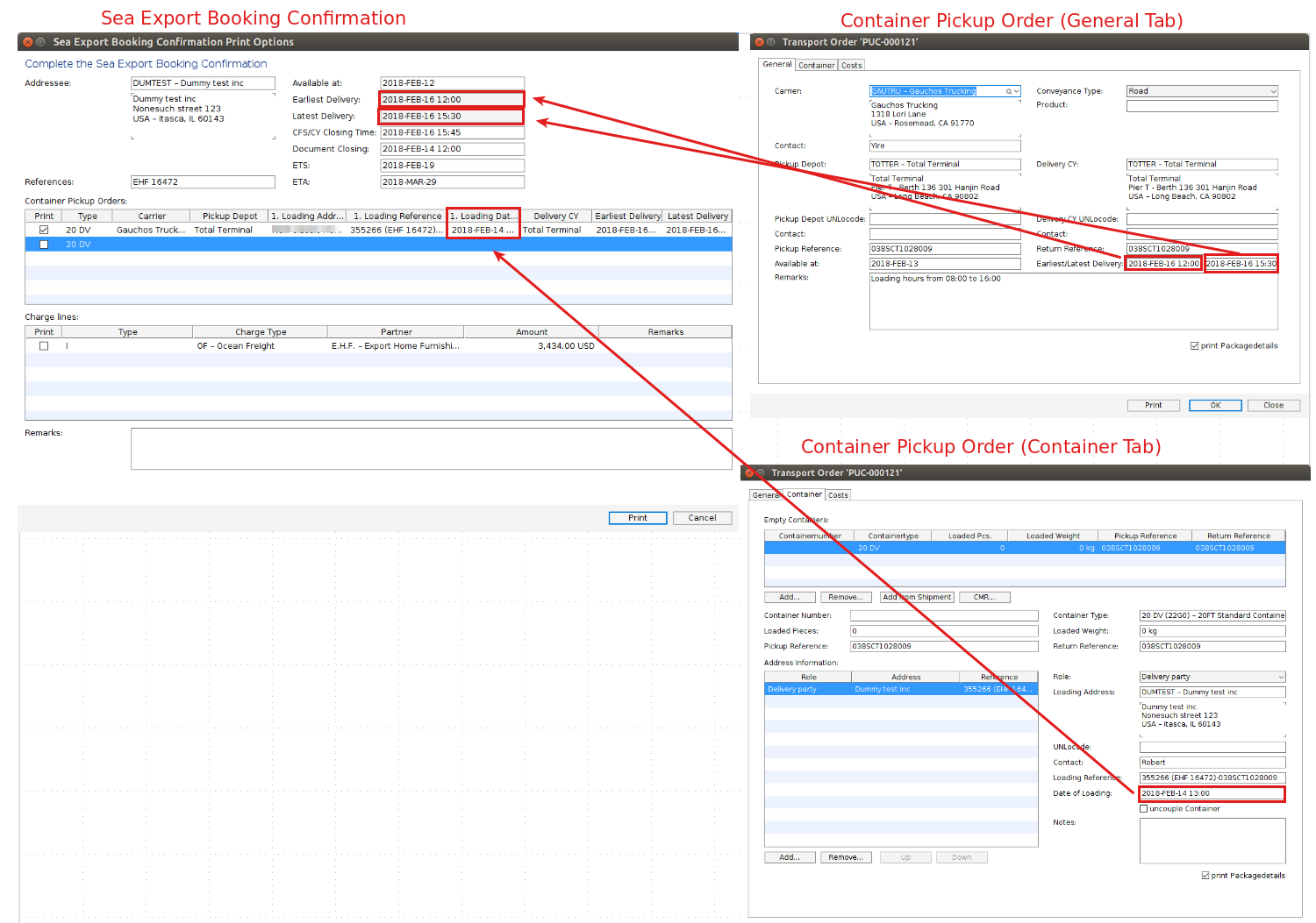 How Sea Export Booking Confirmation (Print) is linked to Shipment data