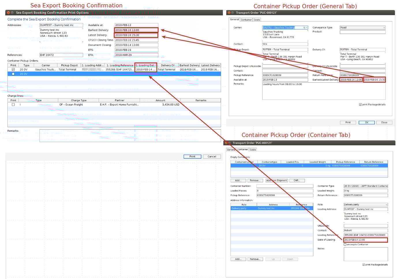 How Sea Export Booking Confirmation (Print) is linked to Shipment data