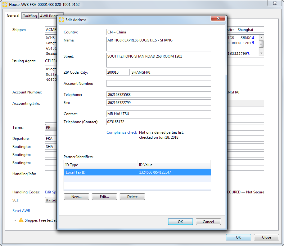 How do I enter AWB's to Chinese Destinations?