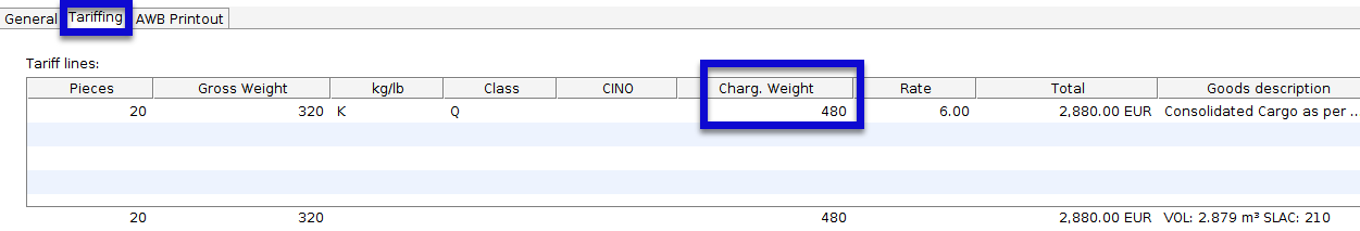 How do I adjust the chargeable weight and dimensions on an AWB?
