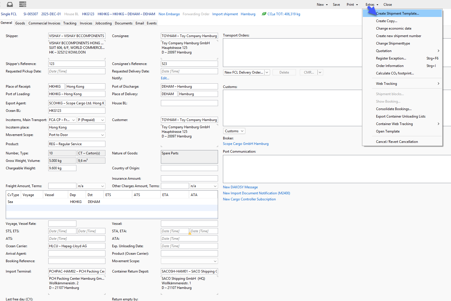 Seafreight Import: How do I create a seafreight import shipment template?