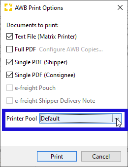 How can I print AWB in another branch?