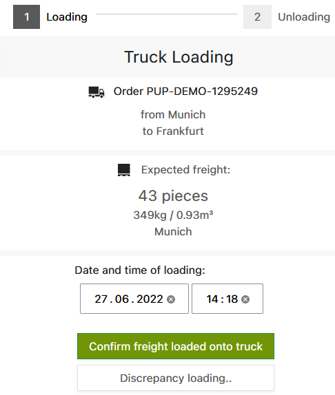 Confirm loading and unloading of trucks with a mobile device
