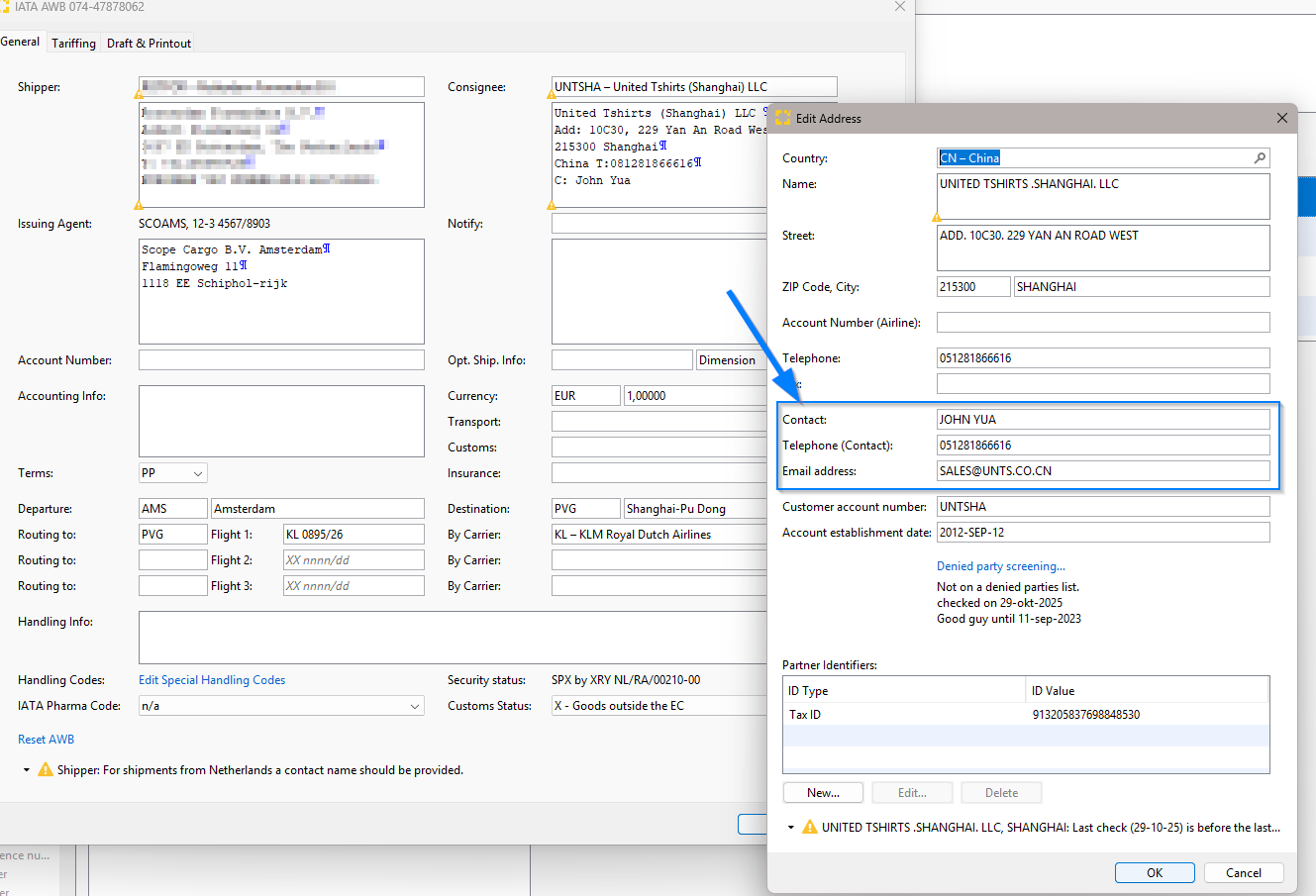 What does error code CN001 in Cargo-IMP FNA message mean?